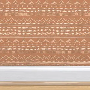 Spoonflower Minimal Boho Mudcloth Bohemian Mayan Abstract 100% Natural Sisal Grasscloth Wallcovering - Orange