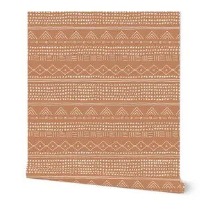 Spoonflower Minimal Boho Mudcloth Bohemian Mayan Abstract 100% Natural Sisal Grasscloth Wallcovering - Orange