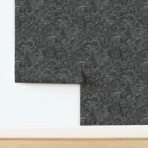 Spoonflower Black And White Ocean Wave Line Traditional Wallpaper
