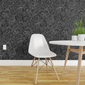 Spoonflower Black And White Ocean Wave Line Traditional Wallpaper