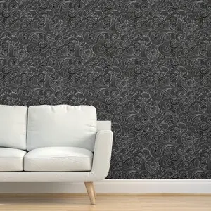 Spoonflower Black And White Ocean Wave Line Traditional Wallpaper