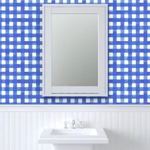 Spoonflower Plaid Gingham Buffalo Check Pattern Classic Custom Pre-pasted Wallpaper - Blue