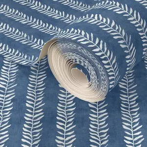Spoonflower Botanical Block In Indigo Blue 100% Natural Sisal Grasscloth Wallcovering - Indigo,blue