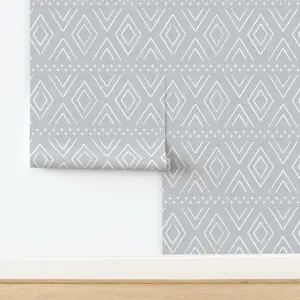 Spoonflower Grey Trendy Decor Mid Century Custom Pre-pasted Wallpaper
