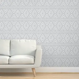 Spoonflower Grey Trendy Decor Mid Century Custom Pre-pasted Wallpaper