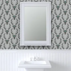 Spoonflower Deer Head Gray Blue Buck Plus Sign Look Elk Custom Removable Wallpaper - Gray,blue