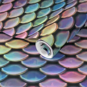 Spoonflower Scales Mermaid Fish Dragon Abstract Traditional Wallpaper - Rainbow