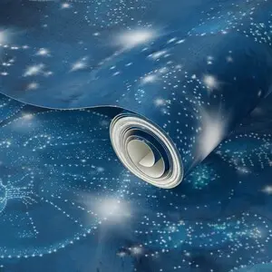 Spoonflower Hawaiian Bioluminescence Night Jellyfish Ocean Custom Pre-pasted Wallpaper - Blue
