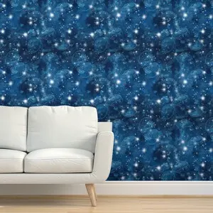 Spoonflower Hawaiian Bioluminescence Night Jellyfish Ocean Custom Pre-pasted Wallpaper - Blue