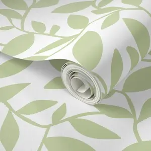Spoonflower Botanical Leaves Green Traditional Wallpaper - Sage,white,gray