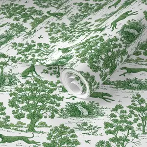 Spoonflower Birds Rabbit Dogs Fox Toile Greyhound Traditional Wallpaper - Green