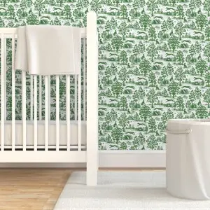 Spoonflower Birds Rabbit Dogs Fox Toile Greyhound Traditional Wallpaper