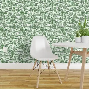 Spoonflower Birds Rabbit Dogs Fox Toile Greyhound Traditional Wallpaper