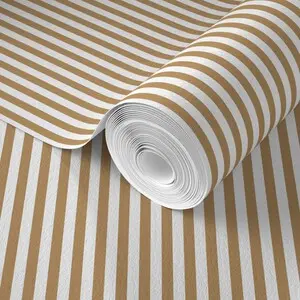 Spoonflower White Stripe Gold Stripes Line Tan Striped Custom Removable Wallpaper - Brown,white,gray