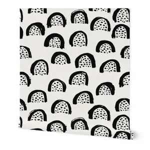 Spoonflower Monochrome Black And White Fruit Abstract Minimal 100% Natural Sisal Grasscloth Wallcovering - Black,white