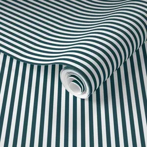 Spoonflower Stripes Striped Vertical Dark Teal And White Traditional Wallpaper - Blue,white,teal