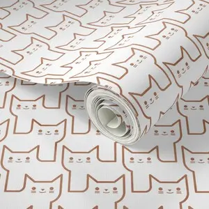 Spoonflower Line Cats Sienna White Cat Pets Pet Art Traditional Wallpaper - Brown,white,gray