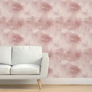 Spoonflower Watercolor Abstract Dusty 100% Natural Sisal Grasscloth Wallcovering - Pink