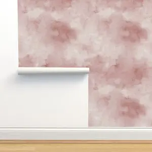 Spoonflower Watercolor Abstract Dusty 100% Natural Sisal Grasscloth Wallcovering - Pink