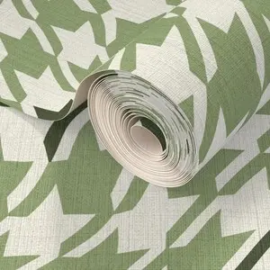 Spoonflower Wavy Houndstooth And White 100% Natural Sisal Grasscloth Wallcovering - Green