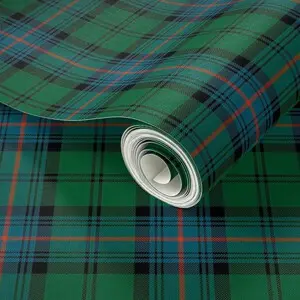 Spoonflower Tartan Clan Highlands Kilt Highlander Custom Pre-pasted Wallpaper Green,brown,blue