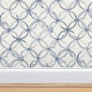 Spoonflower Watercolor Rings Navy 100% Natural Sisal Grasscloth Wallcovering - Navy,blue