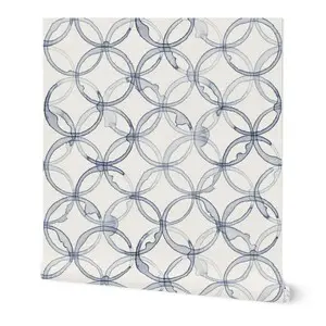 Spoonflower Watercolor Rings Navy 100% Natural Sisal Grasscloth Wallcovering - Navy,blue