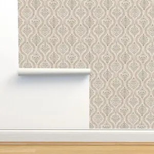 Spoonflower Monticello Rose And 100% Natural Sisal Grasscloth Wallcovering - Brown