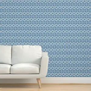 Spoonflower Blue Ikat0225 100% Natural Sisal Grasscloth Wallcovering