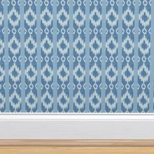 Spoonflower Blue Ikat0225 100% Natural Sisal Grasscloth Wallcovering