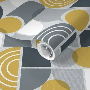 Spoonflower Grey Circles Modern Geometric Custom Pre-pasted Wallpaper - Beige,blue,white