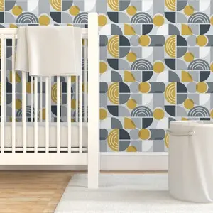 Spoonflower Grey Circles Modern Geometric Traditional Wallpaper