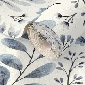 Spoonflower Watercolor Botanical 100% Natural Sisal Grasscloth Wallcovering - White