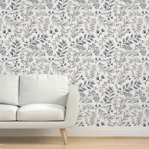 Spoonflower Watercolor Botanical 100% Natural Sisal Grasscloth Wallcovering