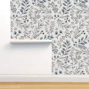 Spoonflower Watercolor Botanical 100% Natural Sisal Grasscloth Wallcovering