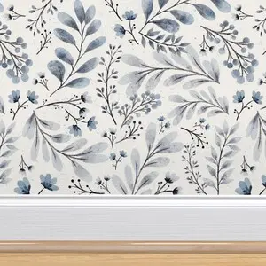Spoonflower Watercolor Botanical 100% Natural Sisal Grasscloth Wallcovering