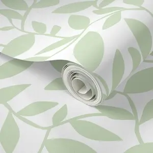 Spoonflower Orchard Green Leaves Traditional Wallpaper - Green,gray