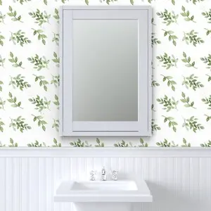 Spoonflower Foliage Coordinating Greenery Minimal Boxwood Custom Pre-pasted Wallpaper
