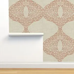 Spoonflower Breath Trellis Orange 100% Natural Sisal Grasscloth Wallcovering