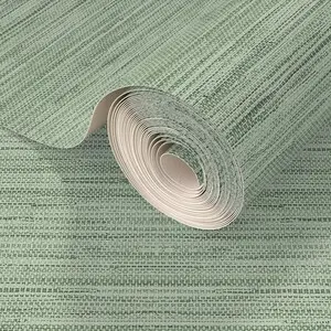 Spoonflower Grasscloth Texture Green Custom Pre-pasted Wallpaper - Green,mint