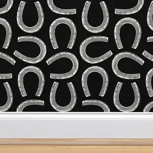 Spoonflower Western Horseshoes Black & White Pattern With 100% Natural Sisal Grasscloth Wallcovering