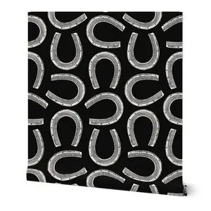 Spoonflower Western Horseshoes Black & White Pattern With 100% Natural Sisal Grasscloth Wallcovering