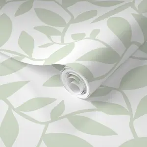 Spoonflower Botanical Leaves Custom Pre-pasted Wallpaper - Green