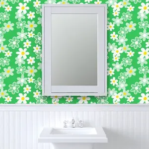 Spoonflower Groovy Retro Daisies Custom Pre-pasted Wallpaper