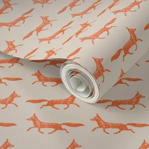 Spoonflower Run Fox Animal Horse Equestrian Classic Orange Custom Removable Wallpaper Beige,orange,gray