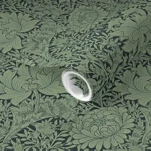 Spoonflower Victorian Damask Vintage Green Sage Botanical Custom Removable Wallpaper Green,blue,black