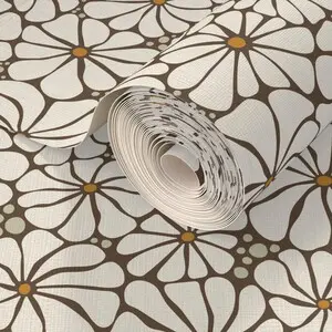 Spoonflower Wavy Daisy Large Scale Retro Vintage Flowers 100% Natural Sisal Grasscloth Wallcovering - Beige