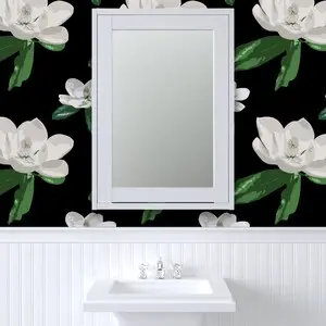 Spoonflower Black White Green Flowers Trees Large Custom Pre-pasted Wallpaper