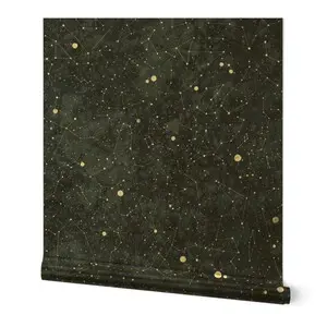 Spoonflower Star Stars Night Sky Watercolor Starry Galaxy Custom Pre-pasted Wallpaper - Blue