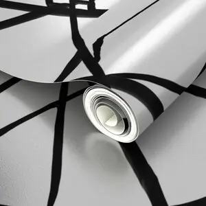 Spoonflower Curtains Linear Currents Ink Lines Black White Custom Pre-pasted Wallpaper - Black,white,gray
